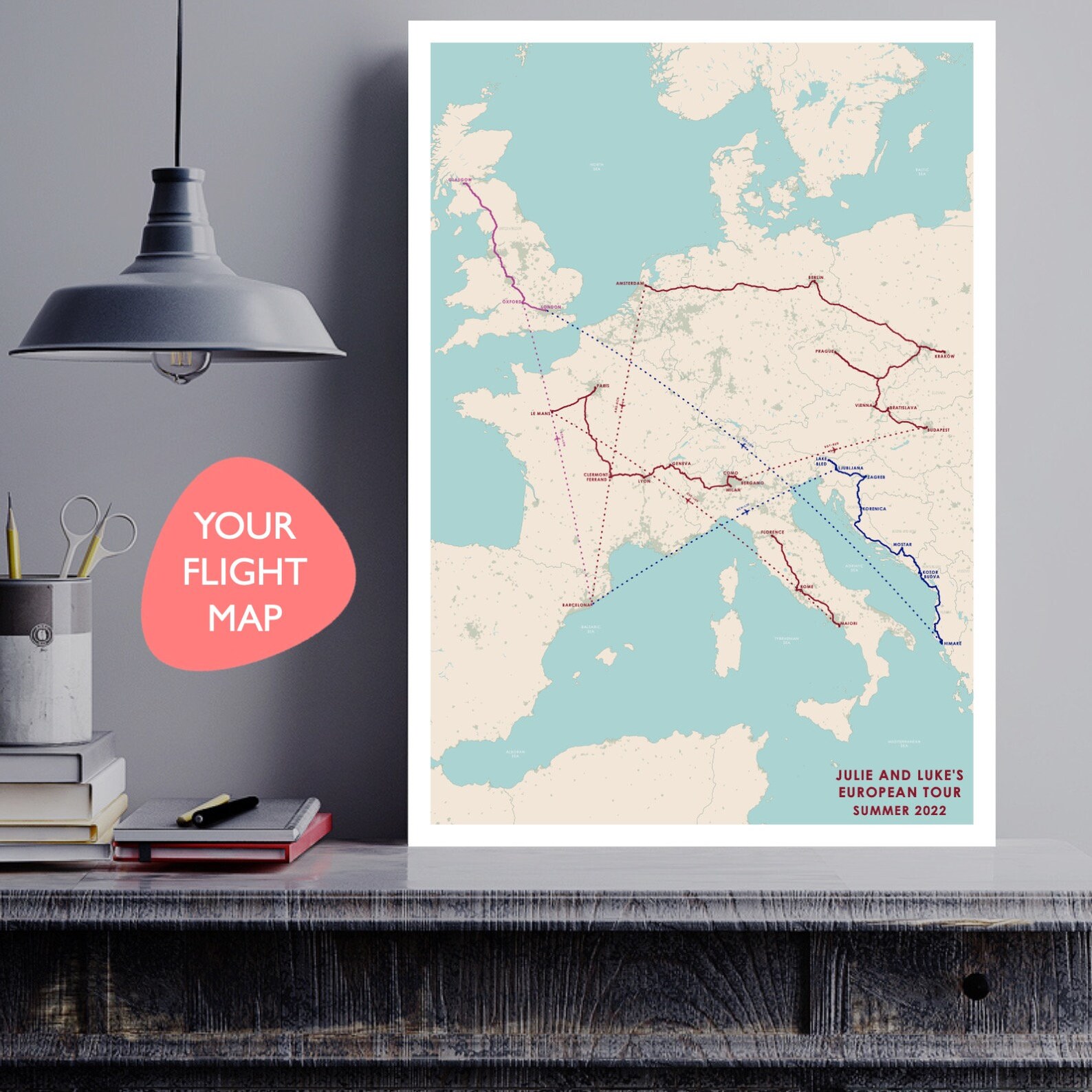 Driving Route Map Hiking Trail Personalize Travel Map - Etsy