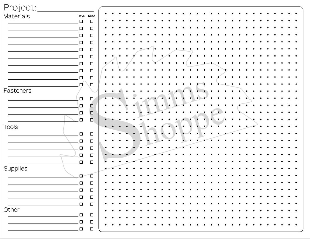 Woodworking Project Planner With Material and Supply List - Etsy