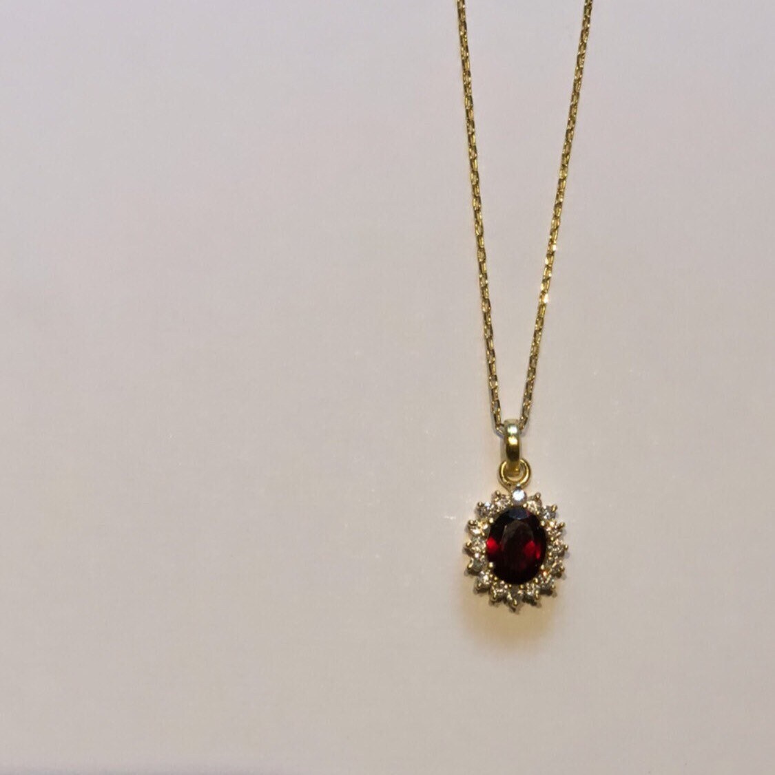 Garnet Pendant Oval Cut Pendant 18K Gold Plated Necklace Natural ...