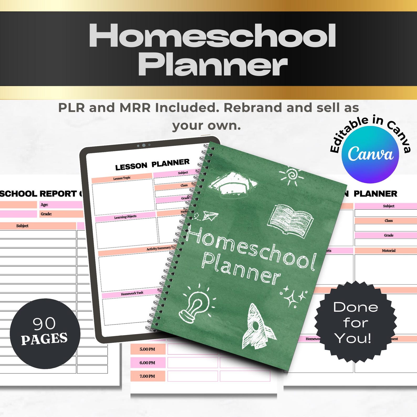 Editable Homeschool Planner Canva Template, PLR MRR Rights (printable ...