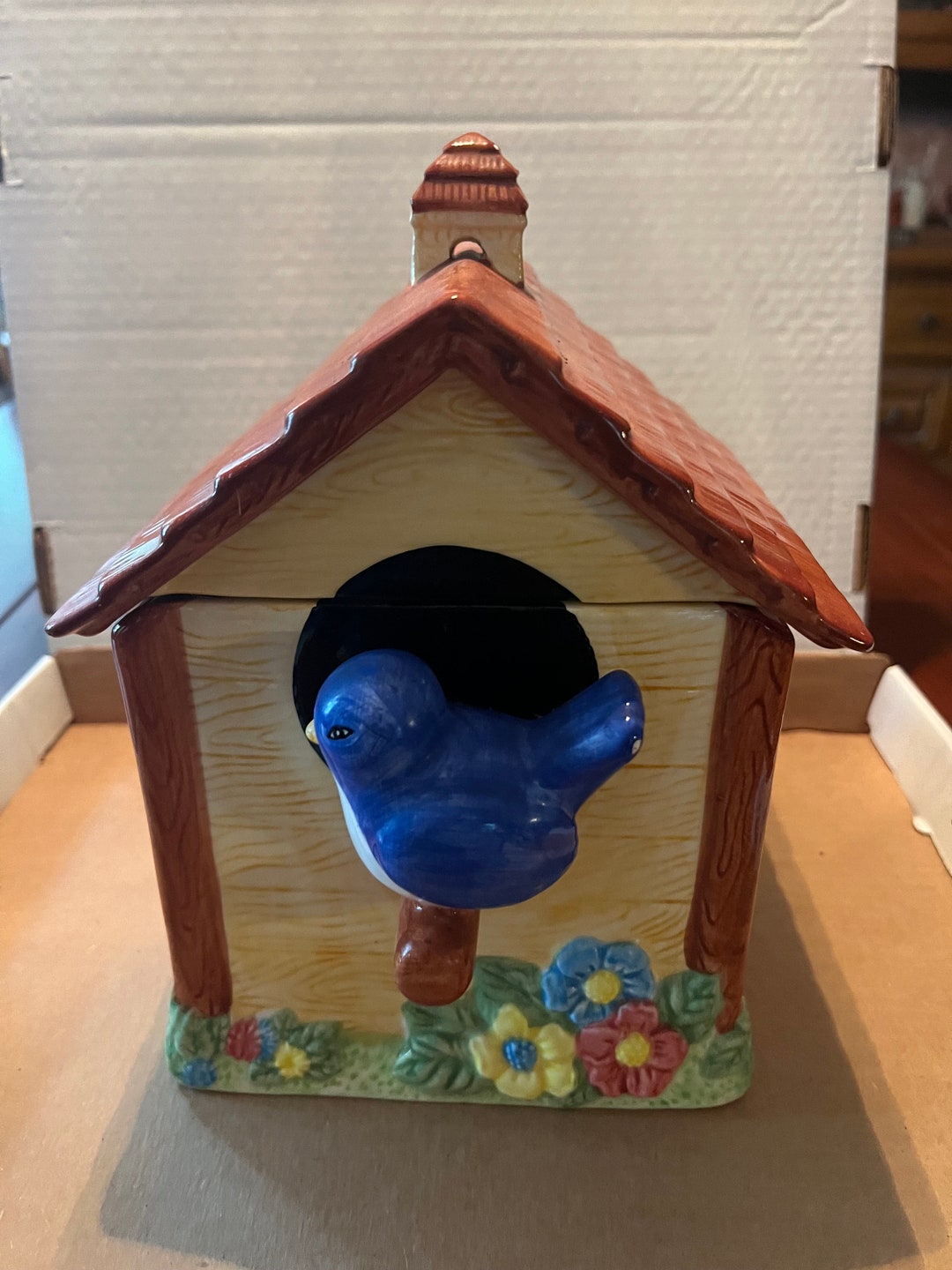 Blue Bird House Cookie Jar - Etsy