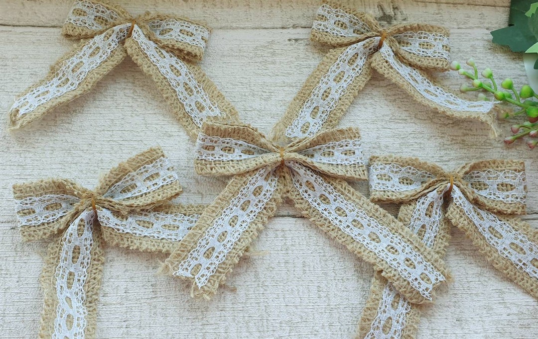 5 Pieces/lot Hessian Bowknots With Lace Trim for Crafts Wedding Home ...