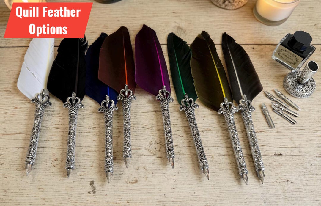 Rustic Calligraphy Kit: Feather Quill Pen, Ink Bottle, & Stand - Etsy