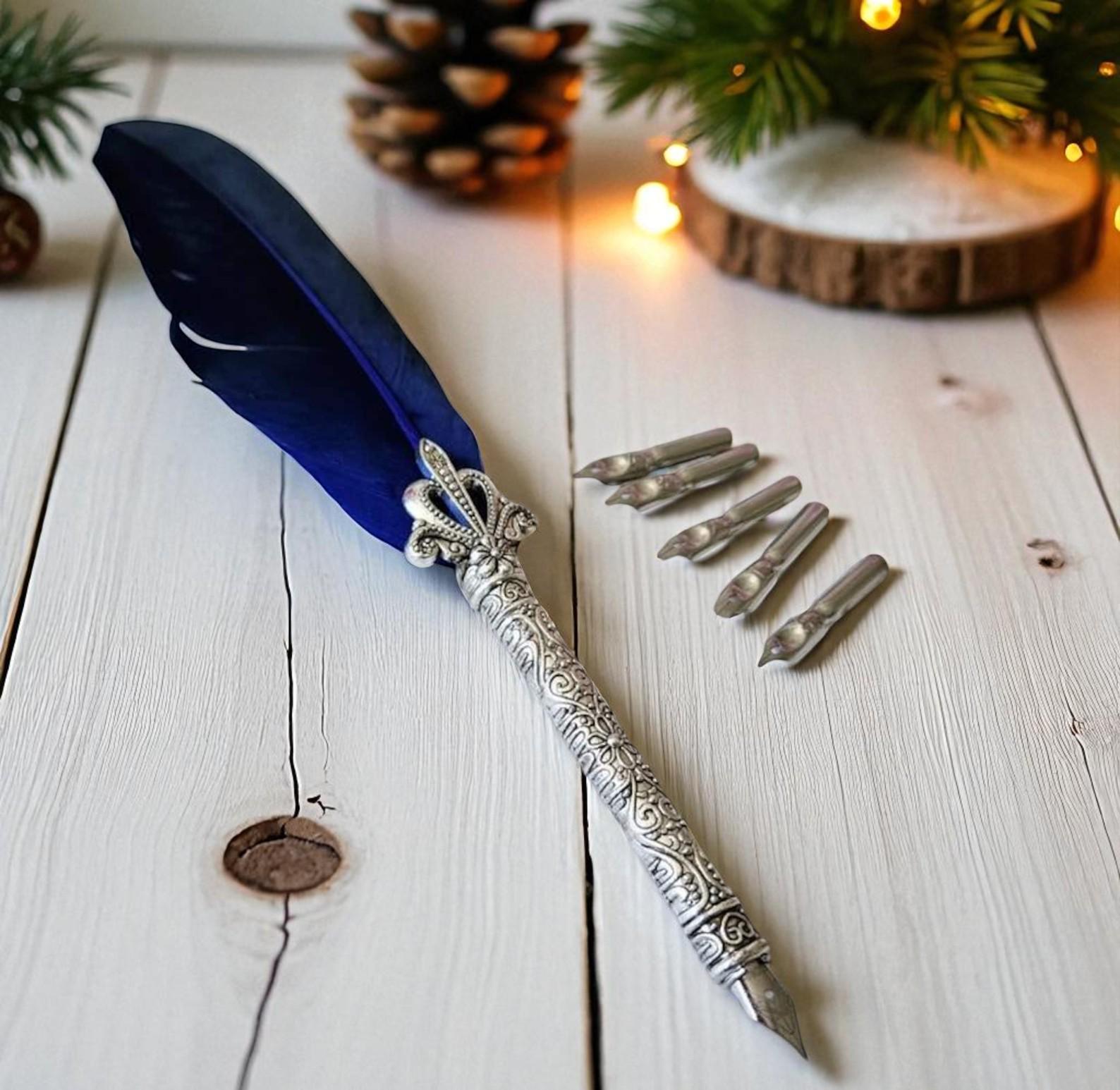 Royal Blue Feather Quill Calligraphy Set: Rustic Shabby Chic Writing ...