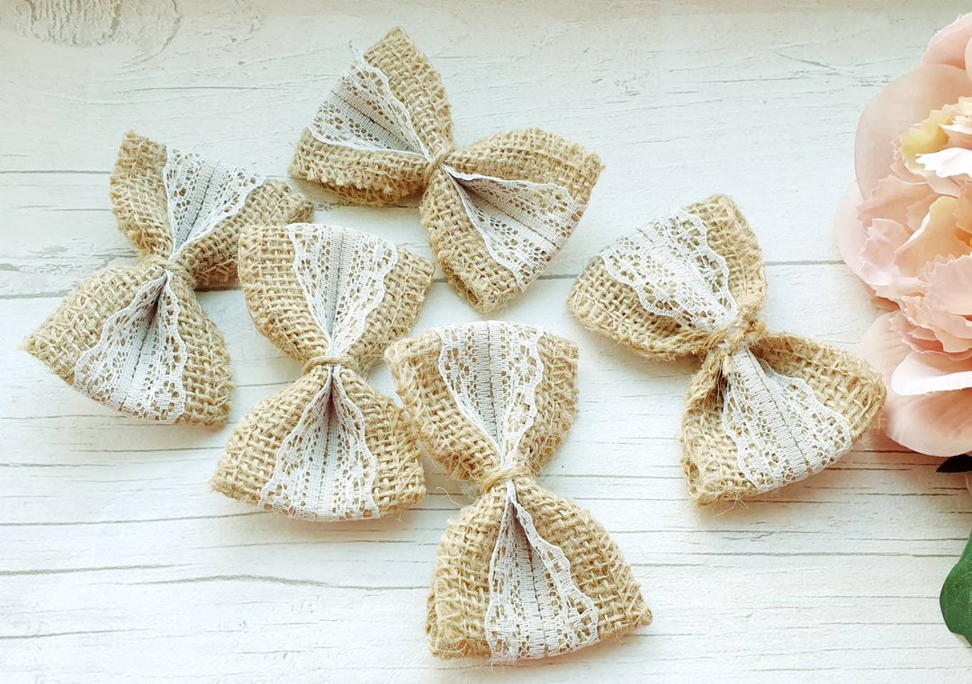 5 Pieces Hessian Bows Shabby Chic Bow Gift Wrap Jute/hessian Wedding ...