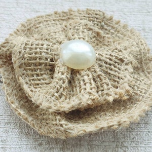 5 Pieces Pearl Hessian Flower for Crafts Wedding Home Decor Shabby Chic ...