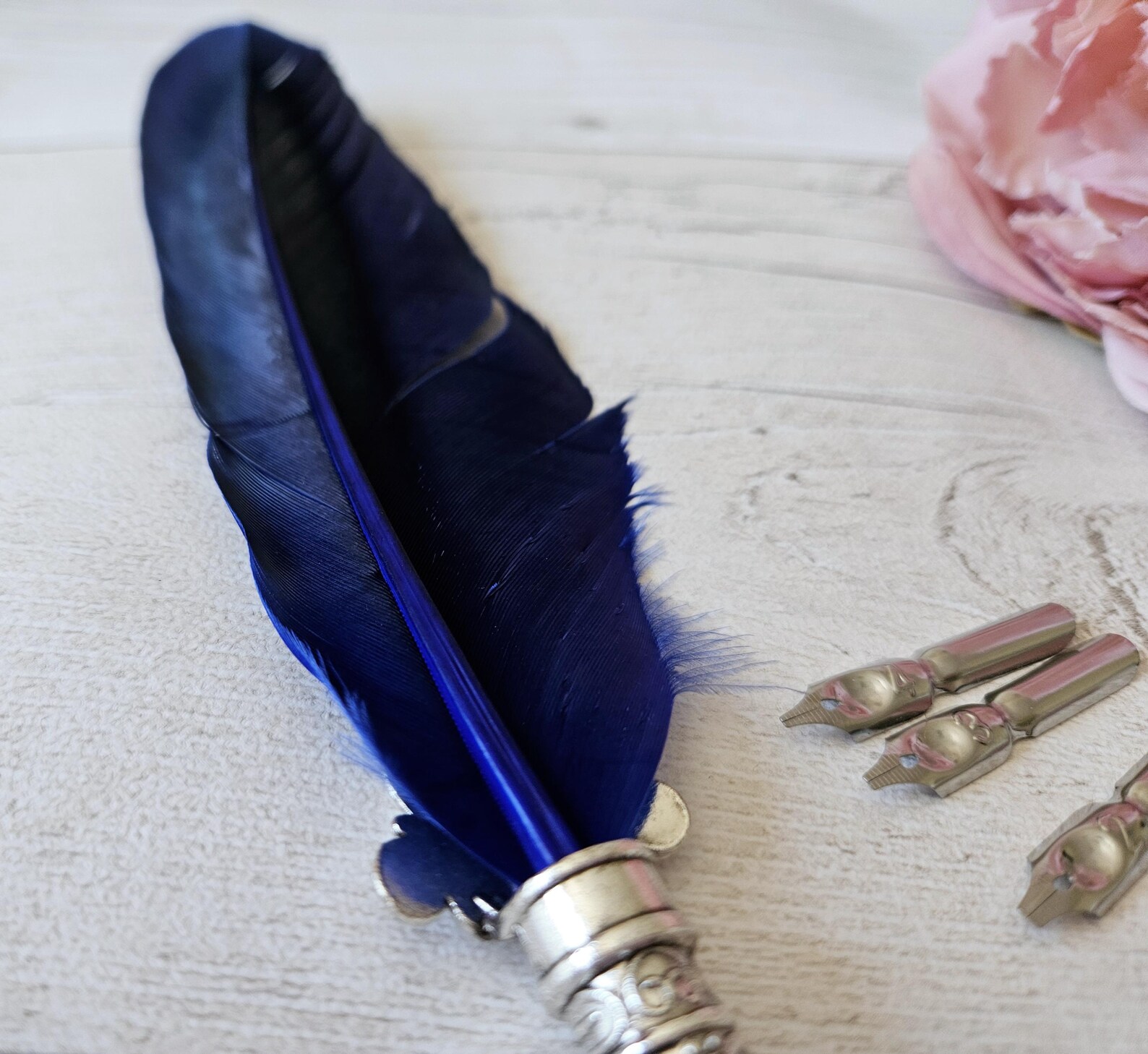 Royal Blue Feather Quill Calligraphy Set: Rustic Shabby Chic Writing ...