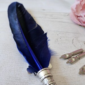 Royal Blue Feather Quill Calligraphy Set: Rustic Shabby Chic Writing ...