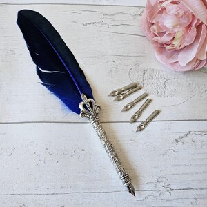 Royal Blue Feather Quill Calligraphy Set: Rustic Shabby Chic Writing ...