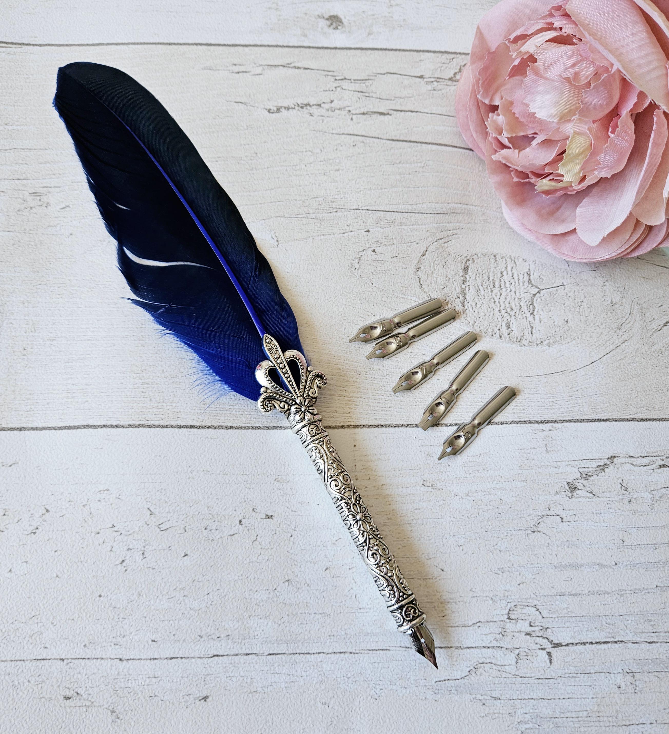 Royal Blue Feather Quill Calligraphy Set: Rustic Shabby Chic Writing ...