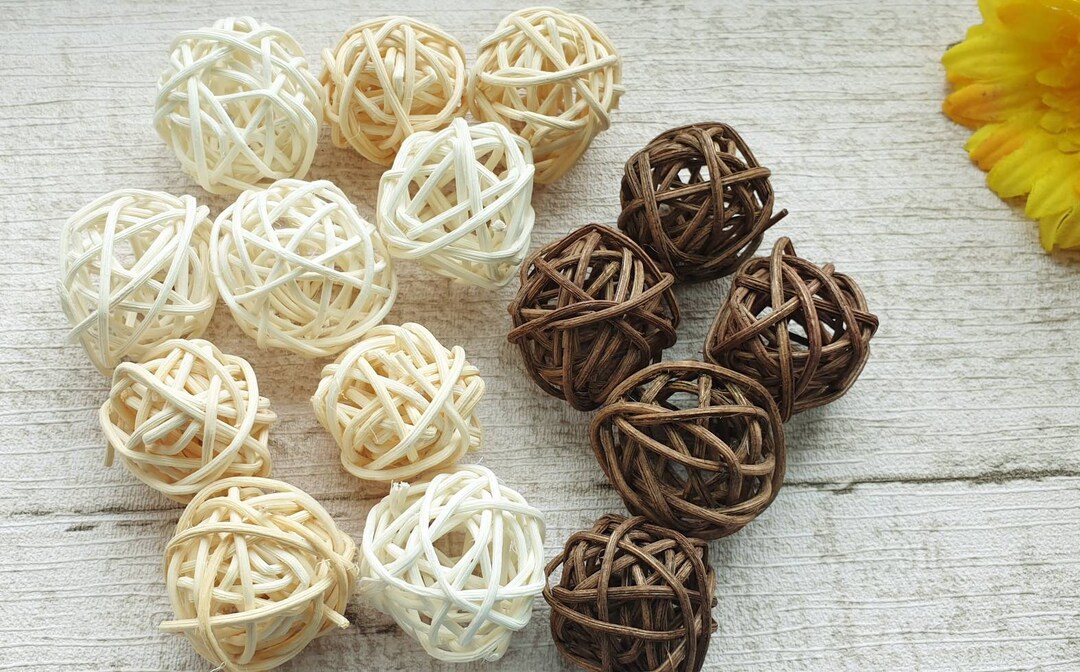 Rattan Wicker Balls 15 Pieces Mix of White Brown Natural Color for Home ...