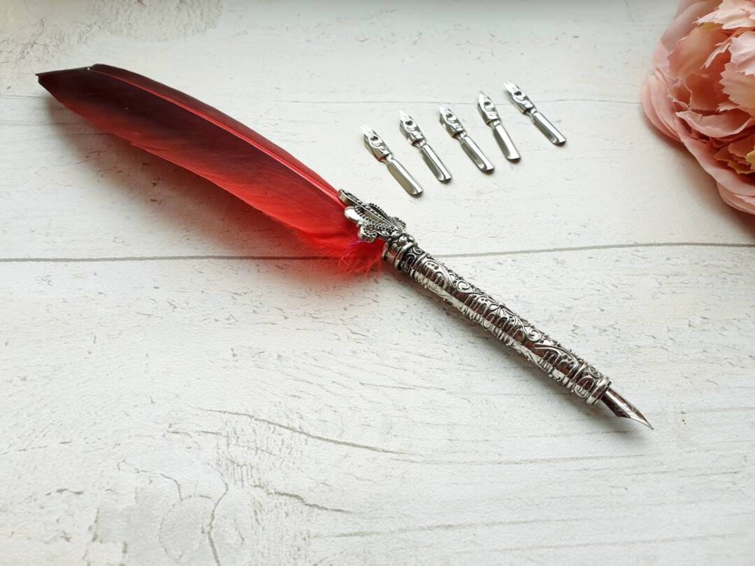 Rustic Shabby Chic Calligraphy Red Feather Pen Metal 5pcs - Etsy UK