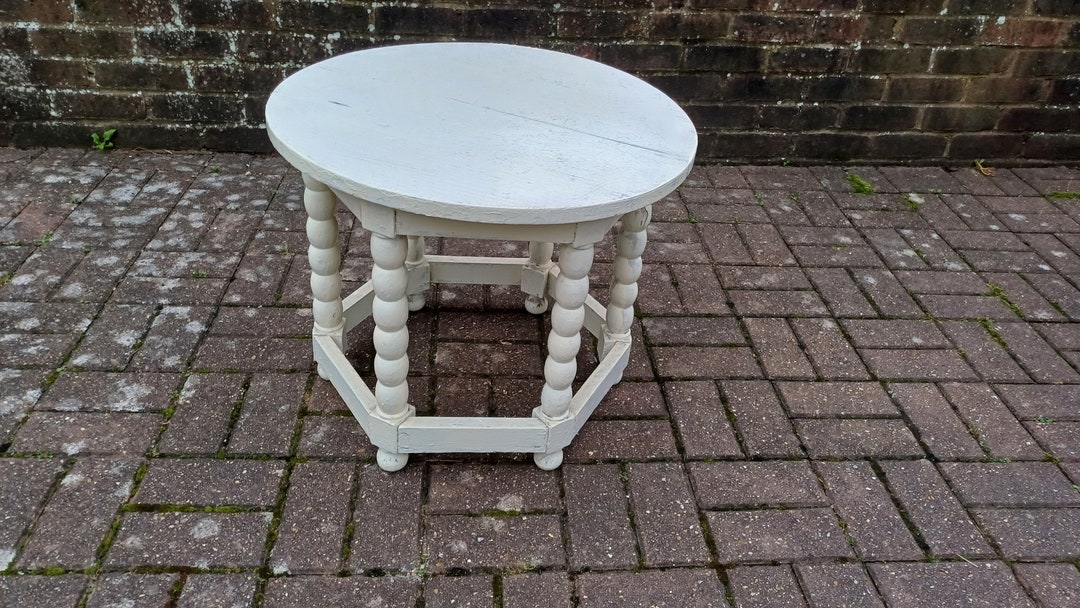 Vintage Solid Hardwood Painted Shabby Chic Coffee Table Bobbin Legs ...