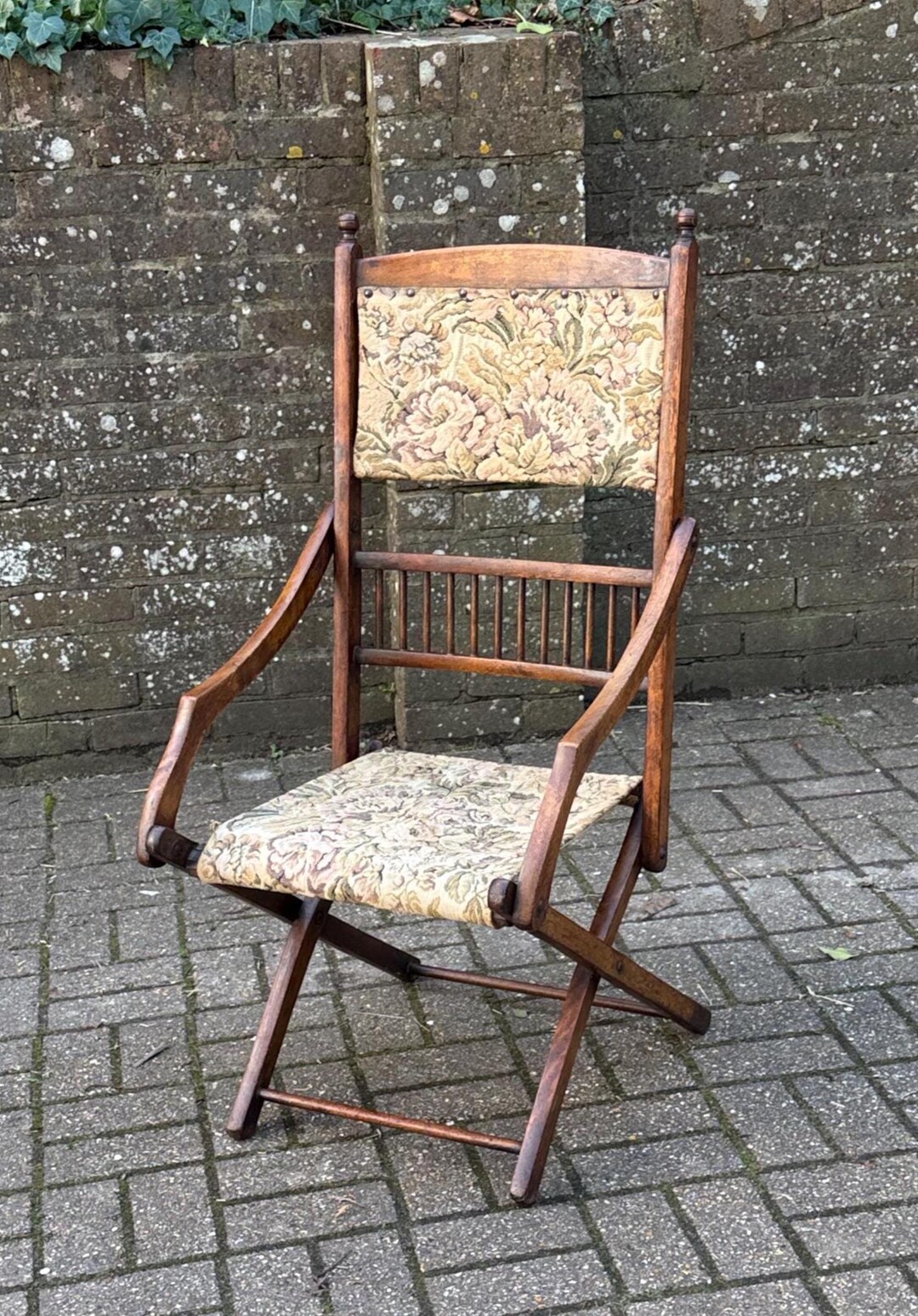 Antique Edwardian Folding Campaign Armchair With Floral Upholstery ...