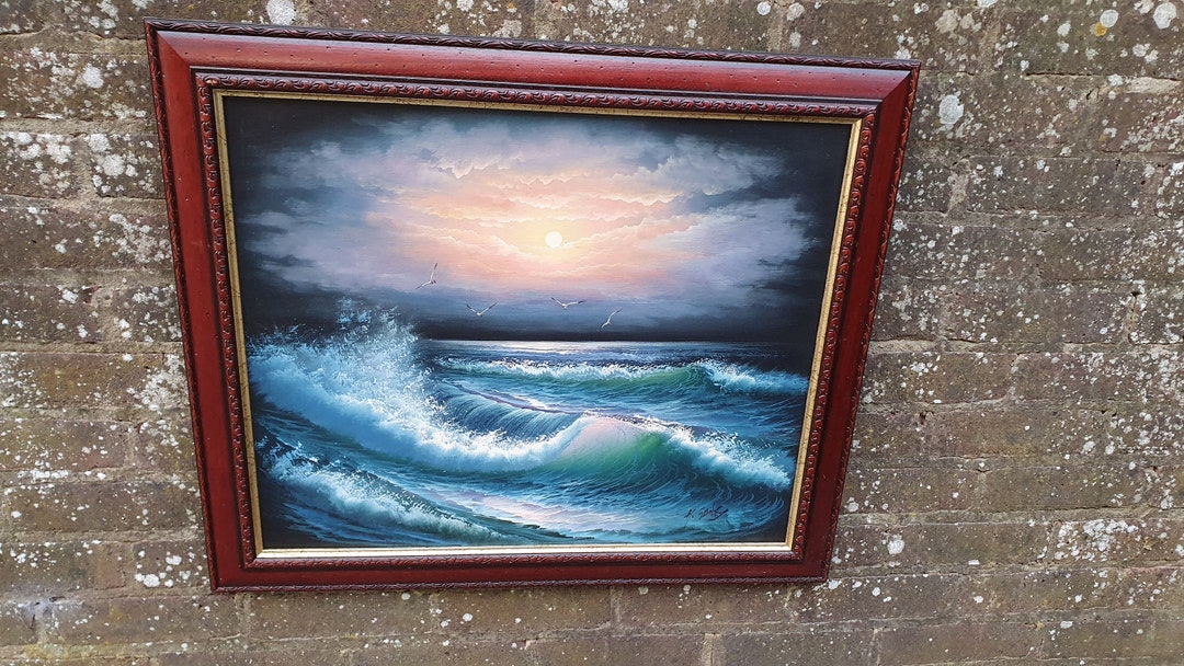 Large Original 1980s Oil Painting Waves and Moon Seascape - Etsy