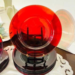 Vintage Anchor Hocking Ruby Red Glass Bread Plate 6” Salad Plate 8 ...