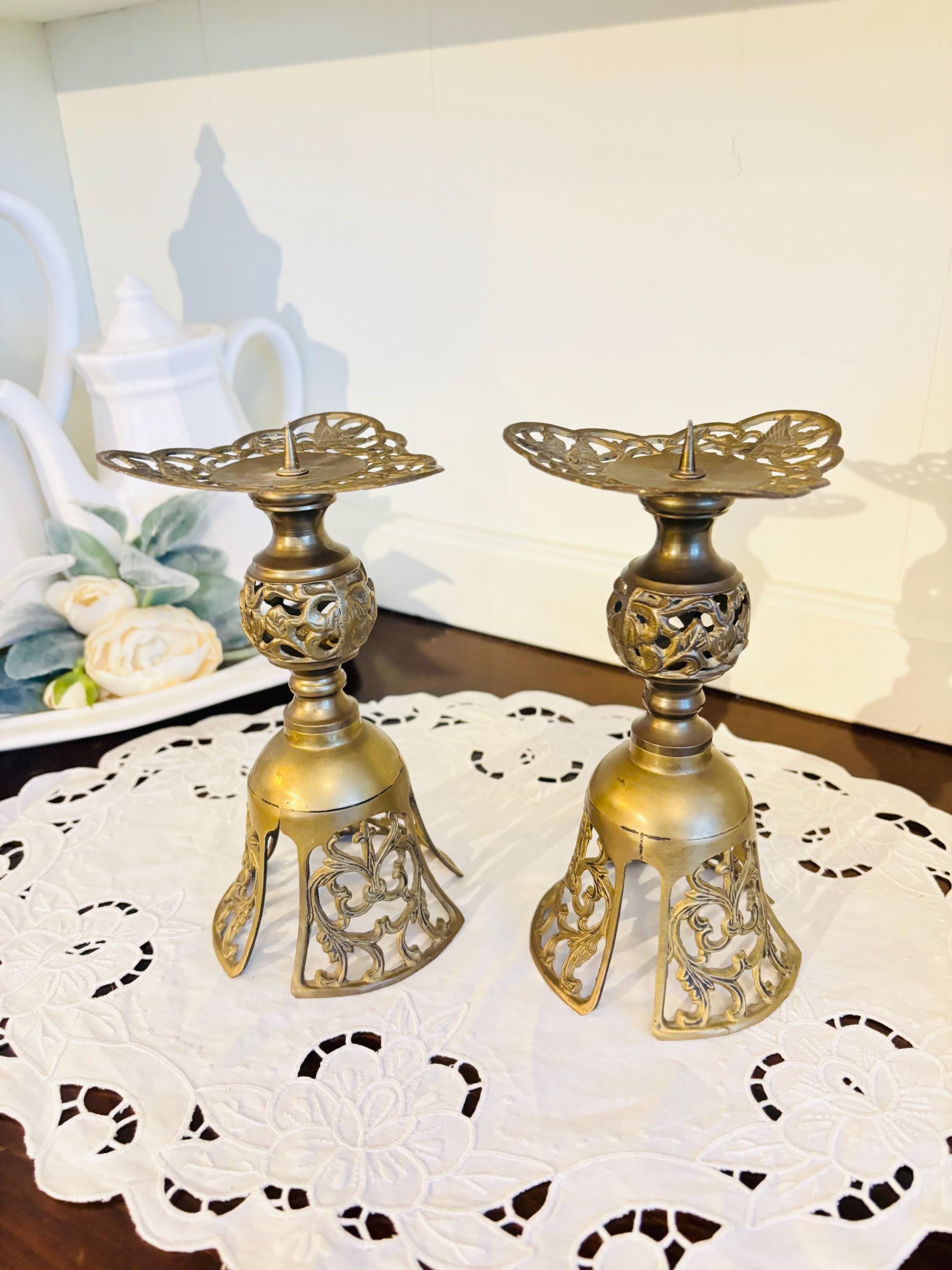 Vintage Pair of Filigree Cherub Lattice Design Brass Candleholder - Etsy
