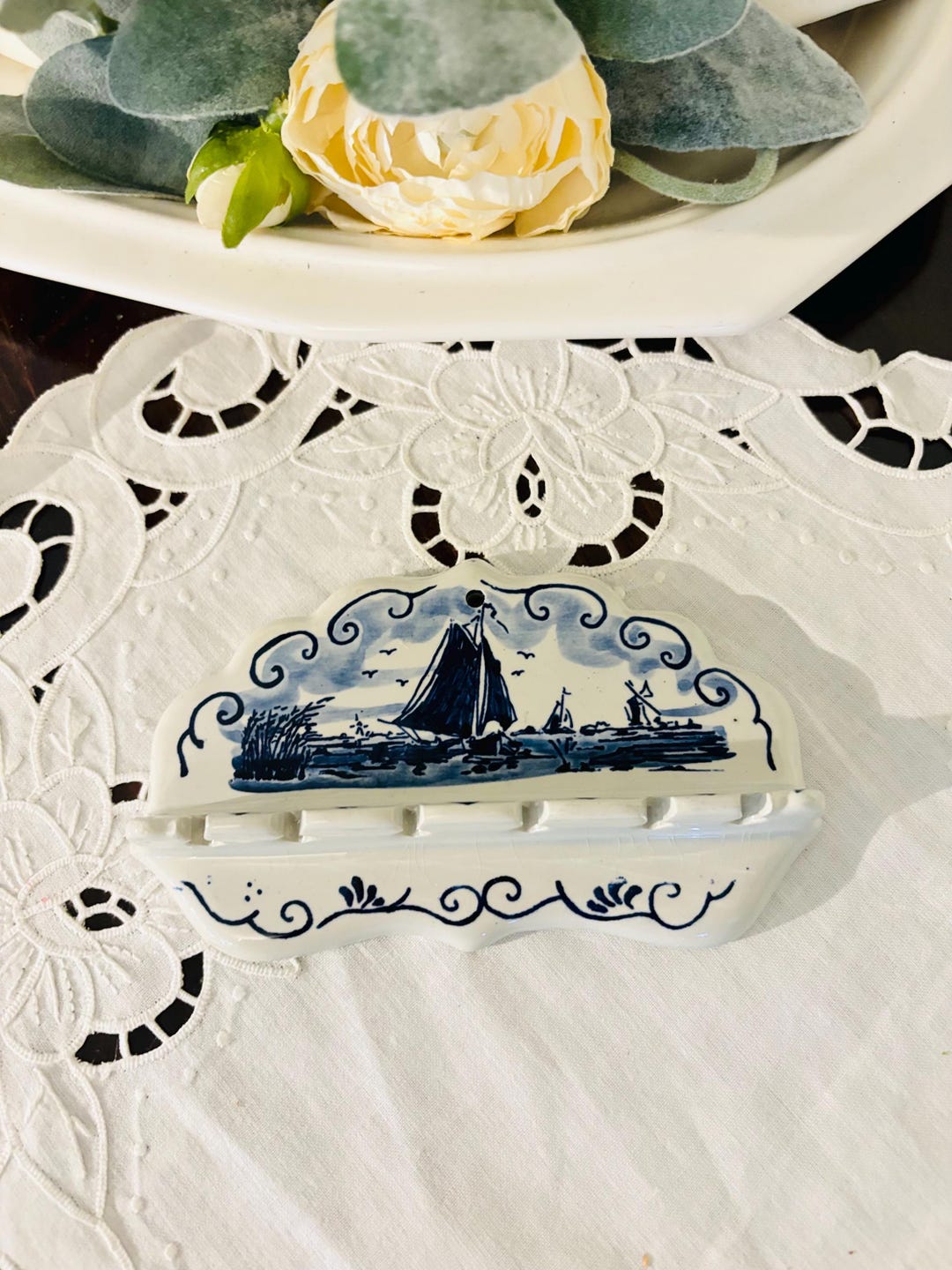 Vintage Delft Hand Painted Mini Spoon Display Rack Holland Seascape ...