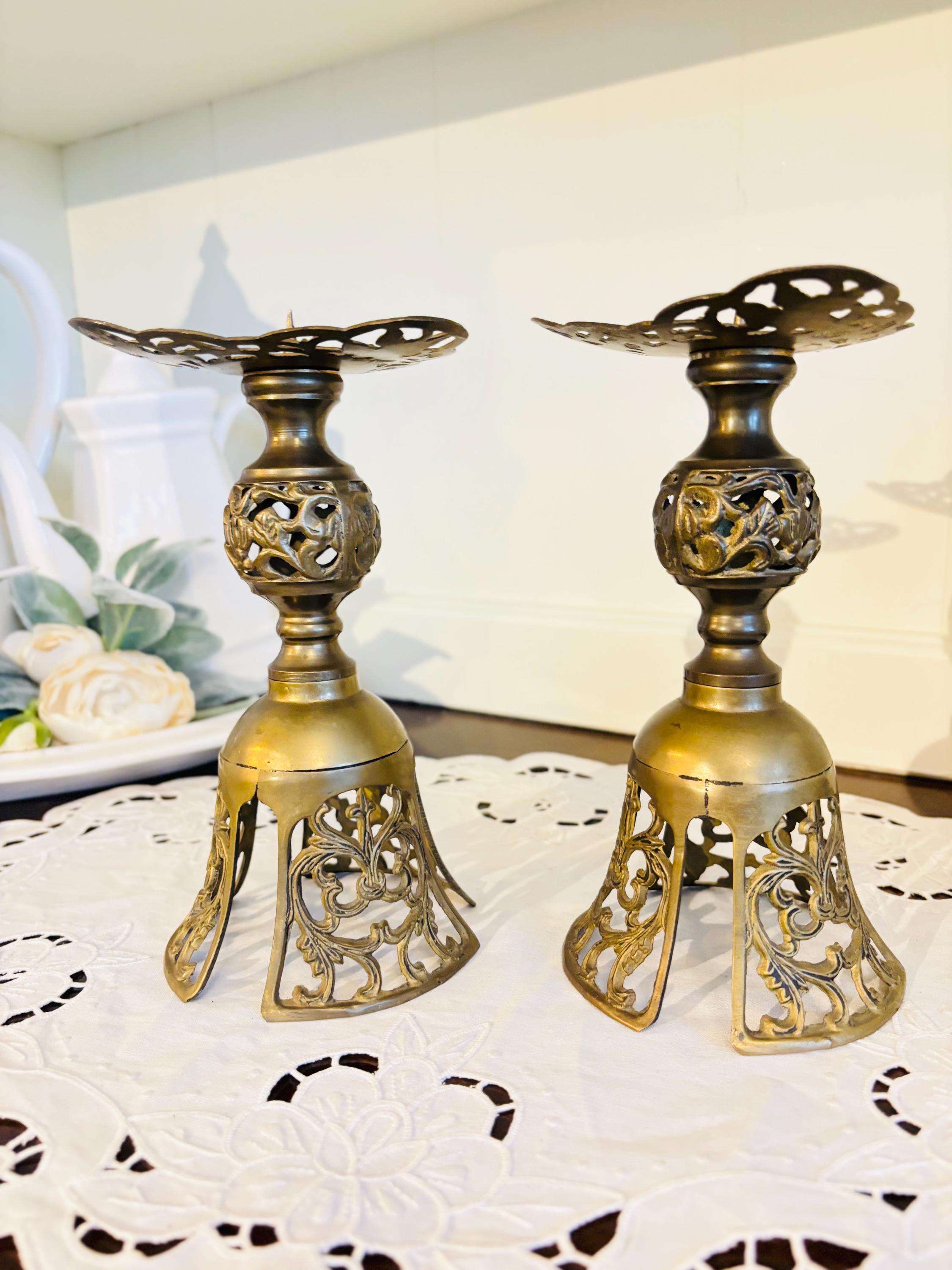 Vintage Pair of Filigree Cherub Lattice Design Brass Candleholder - Etsy