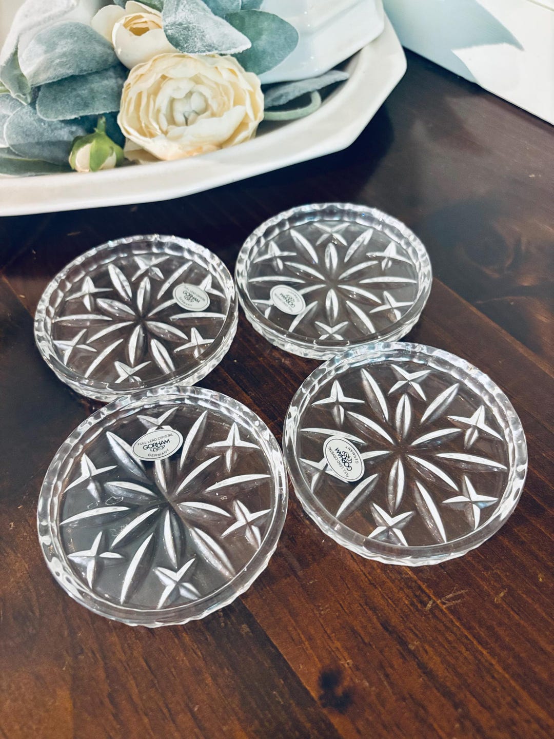 Vintage Set of 4 Gorham Crystal Coasters Full Lead Crystal Germany King ...
