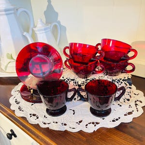 Vintage Anchor Hocking Ruby Red Glass Bread Plate 6” Salad Plate 8 ...