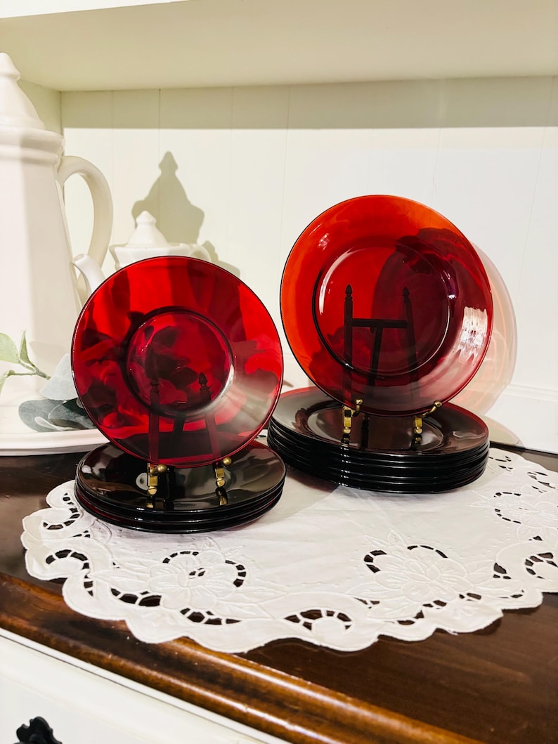 Vintage Anchor Hocking Ruby Red Glass Bread Plate 6” Salad Plate 8 ...