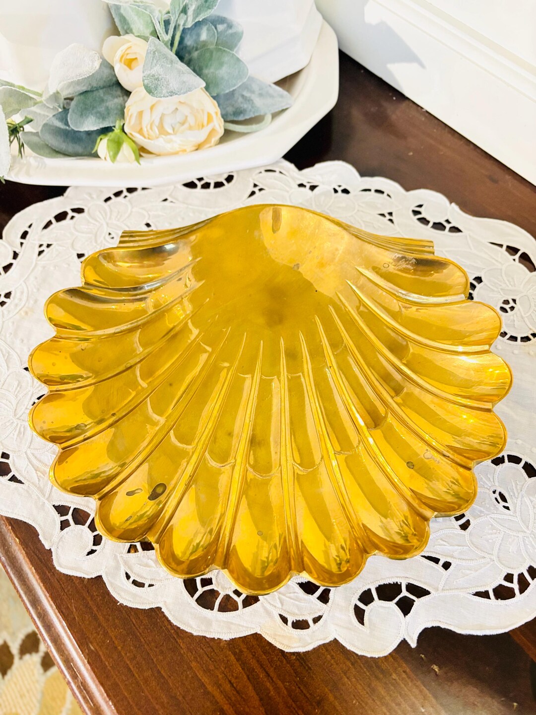 Large Vintage Brass Clam Shell Sea Shell Shell Trinket Dish Nautical ...