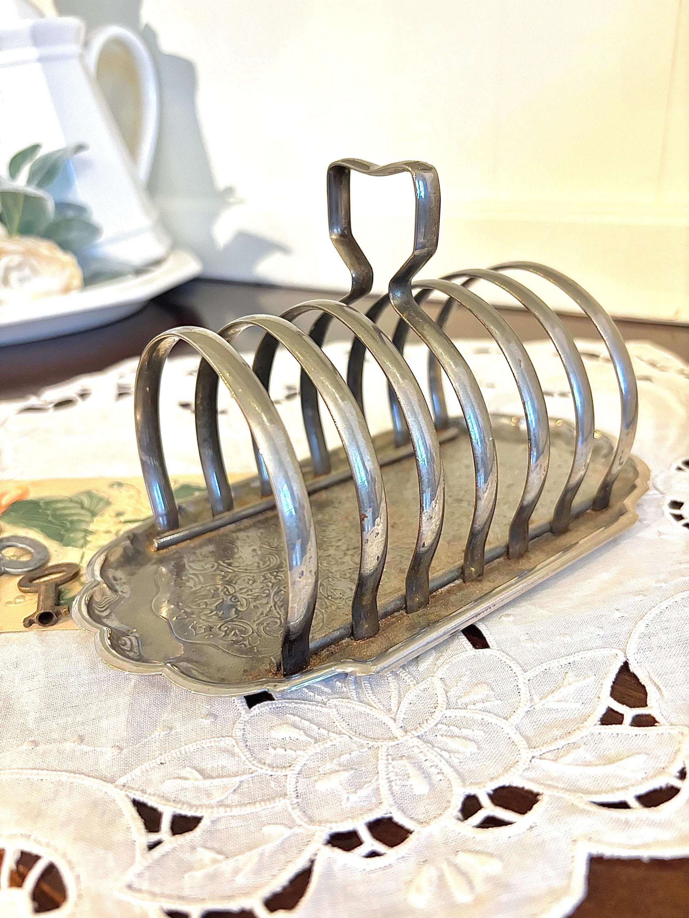 Vintage Silver Tone Metal Toast Rack Letter Bill Organizer Tray With ...