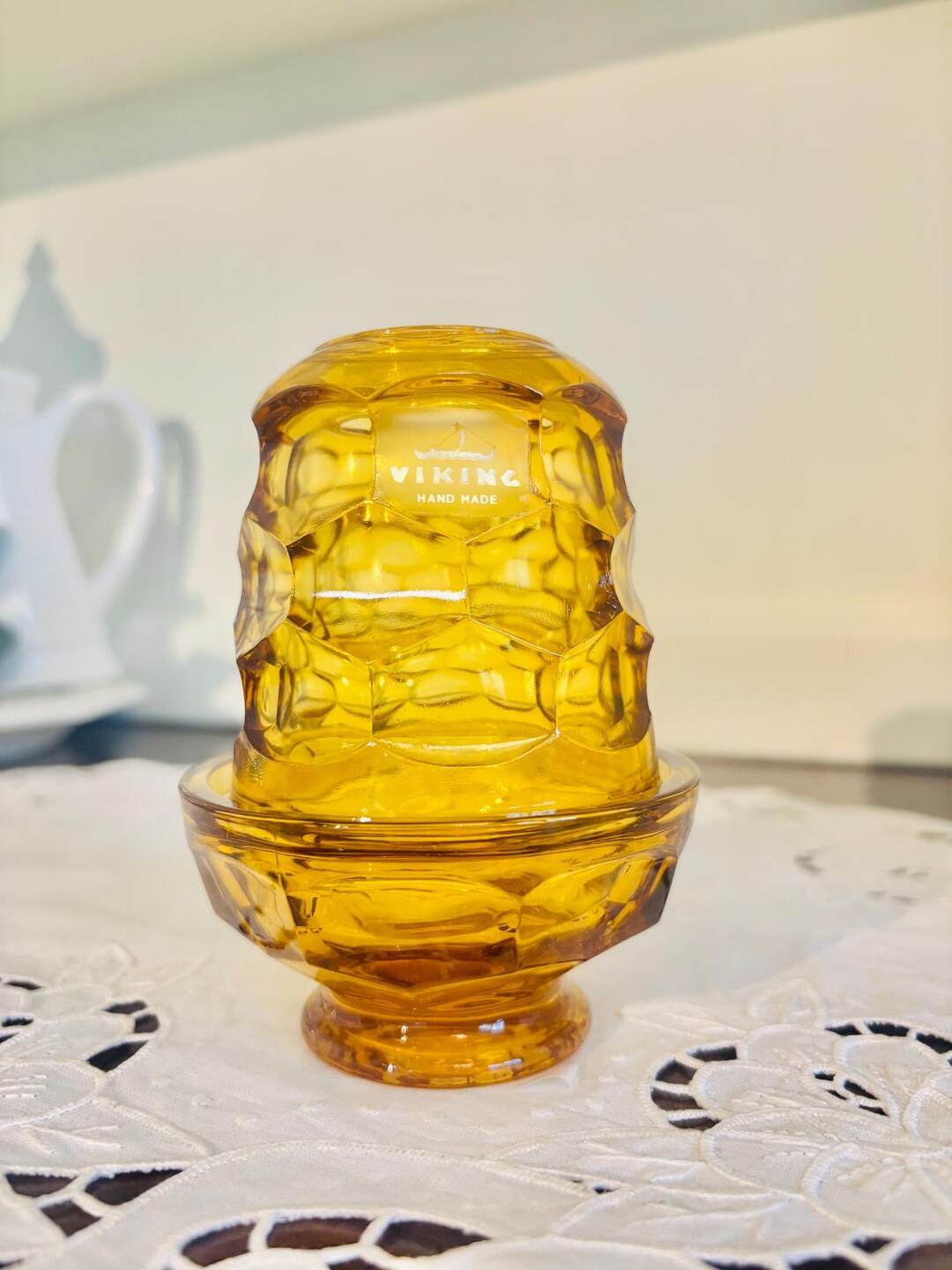 Vintage Viking Amber Glass Fairy Lamp 4.5” Georgian Honeycomb Pattern ...