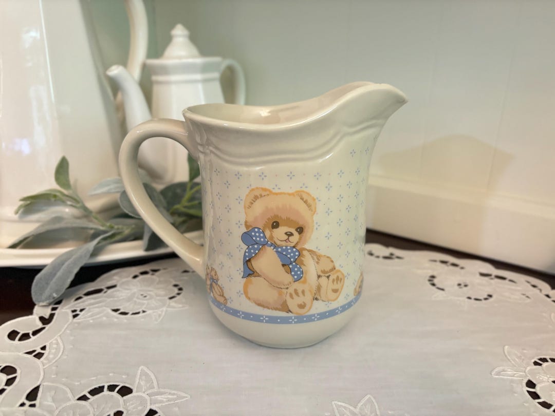 Vintage Stoneware Jug Pitcher Teddy Bear Cottage Core - Etsy