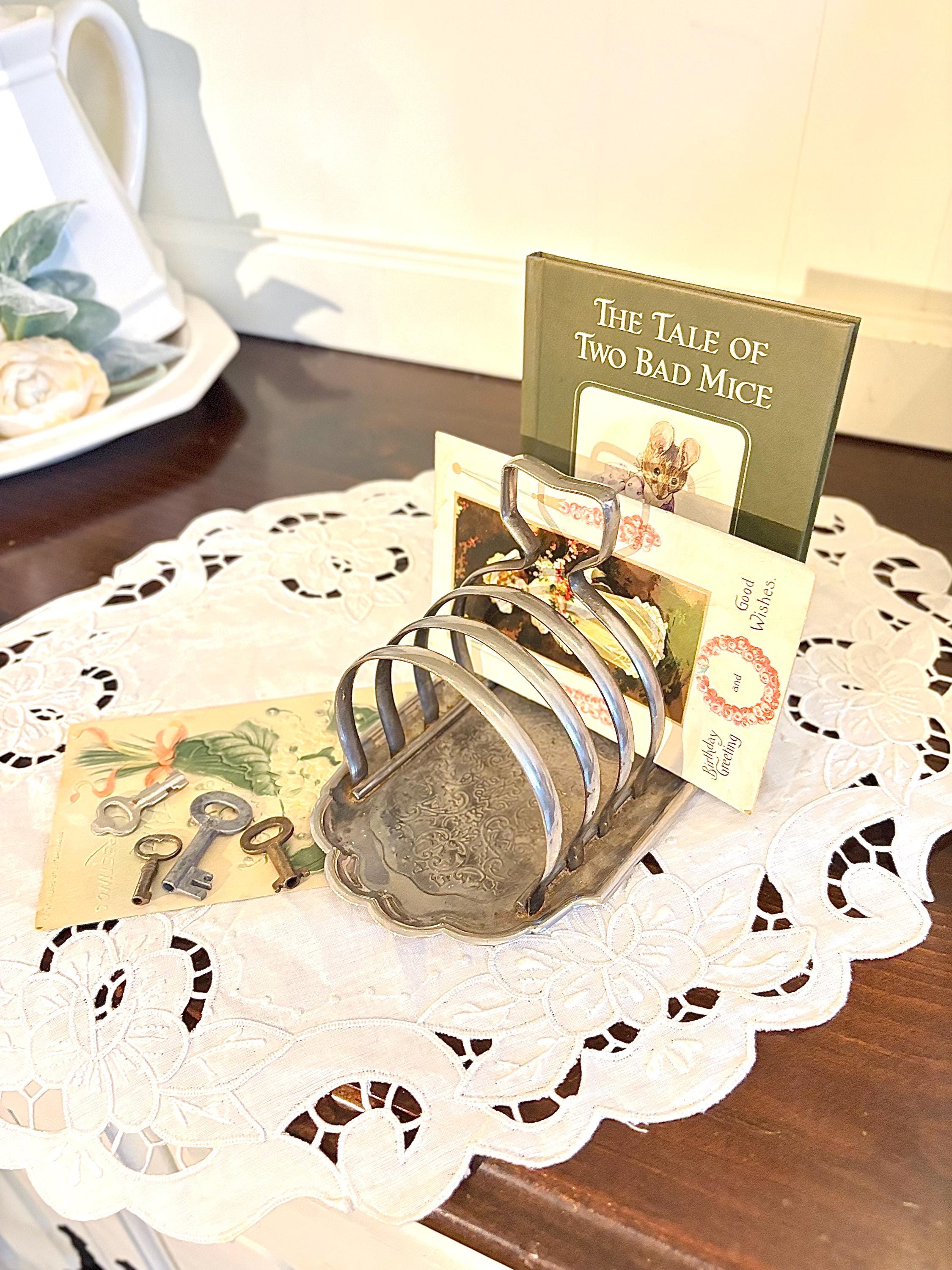 Vintage Silver Tone Metal Toast Rack Letter Bill Organizer Tray With ...