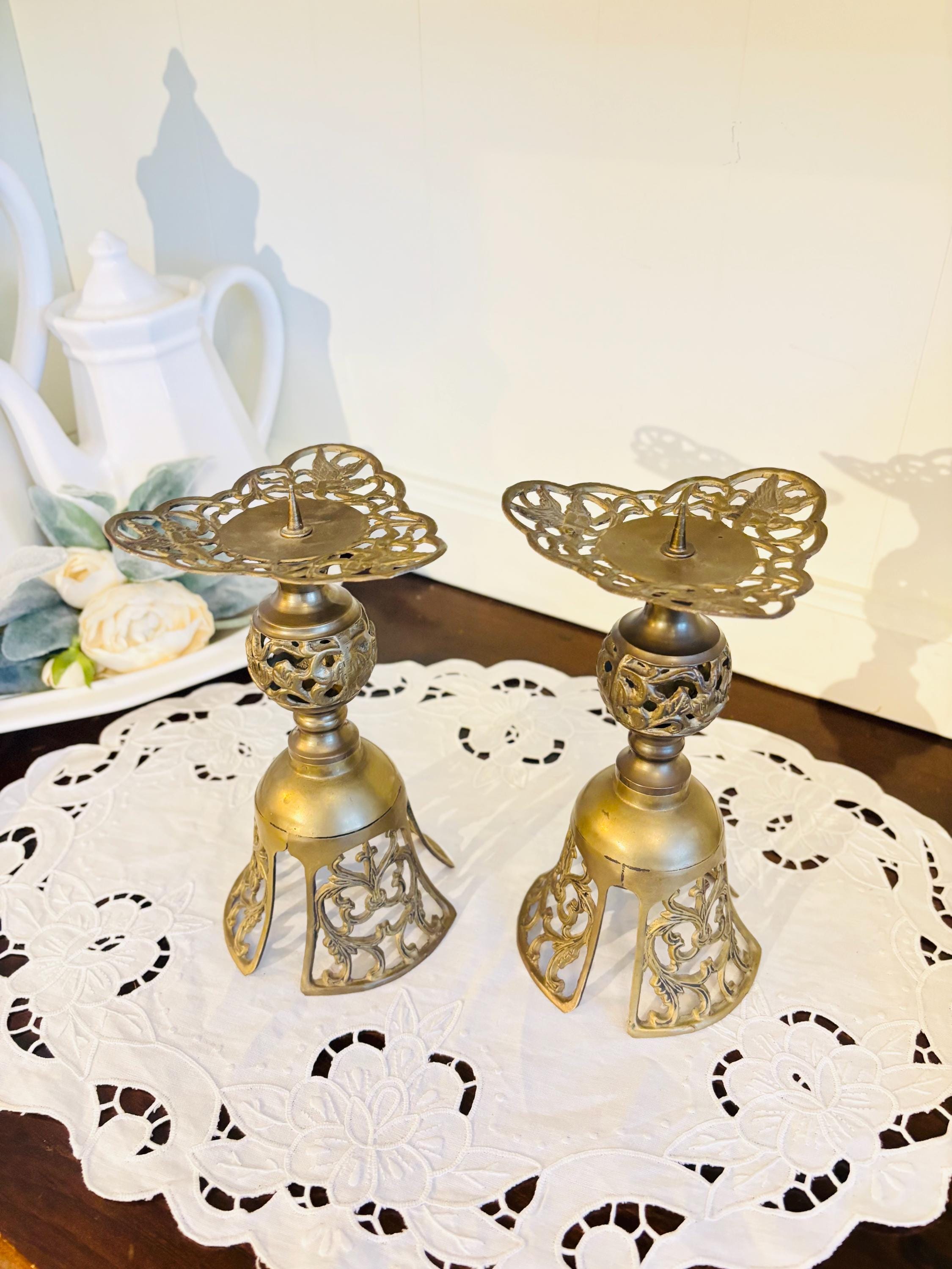 Vintage Pair of Filigree Cherub Lattice Design Brass Candleholder - Etsy