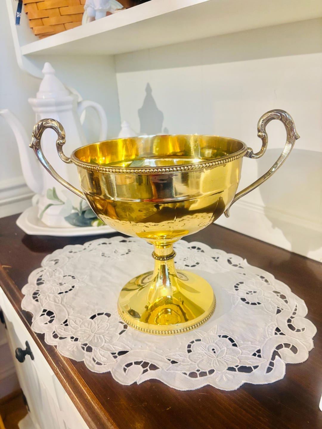 Vintage Solid Brass Trophy Centerpiece Compote Pedestal Bowl With ...