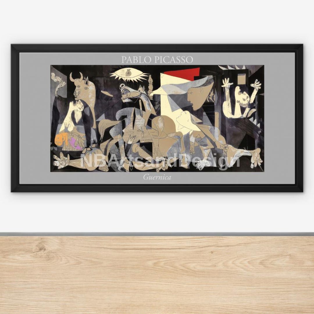Colored Guernica by Pablo Picasso | Floating Framed Canvas | 300 PPI ...