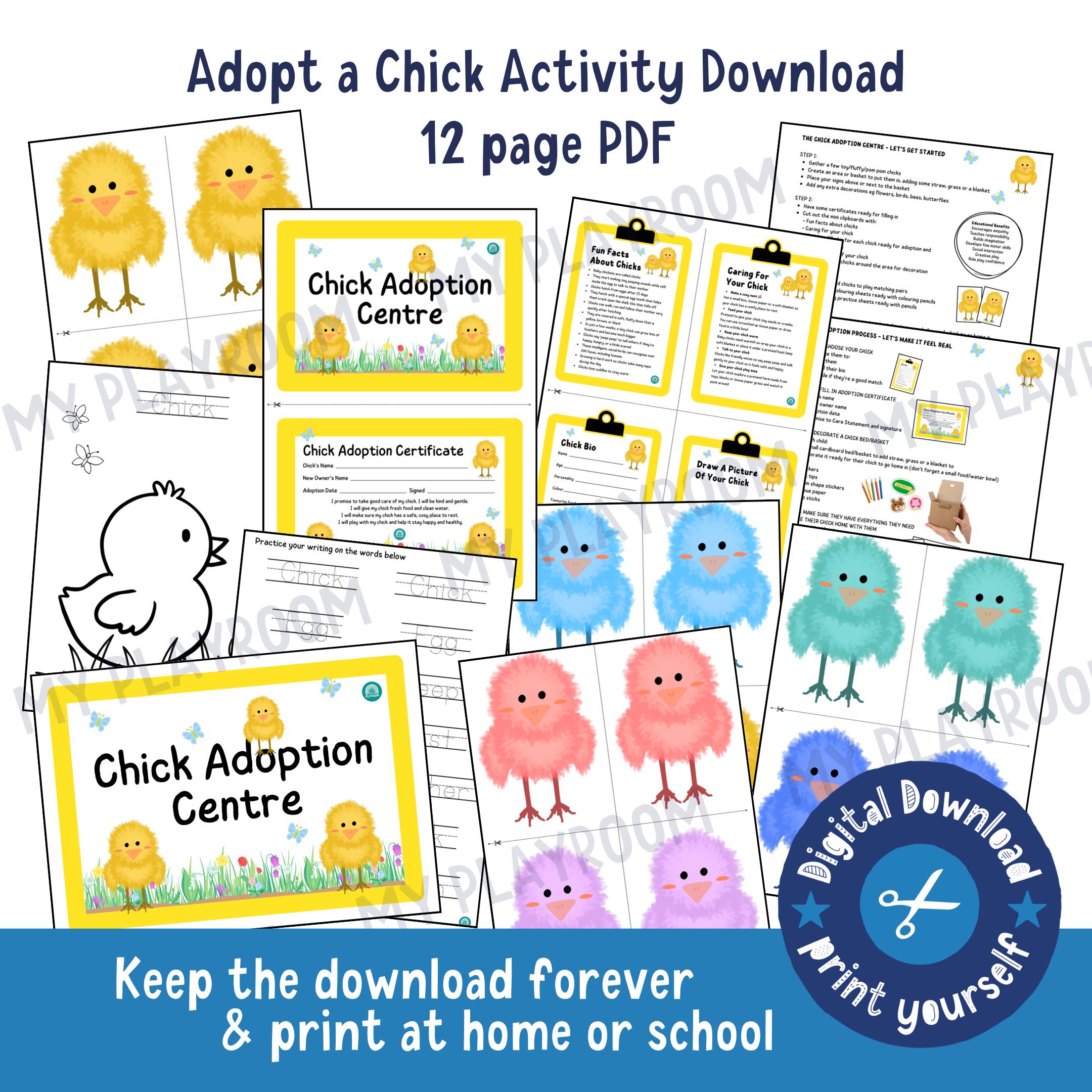Adopt A Chick DIGITAL DOWNLOAD, Easter Pretend Play, Preschool ...