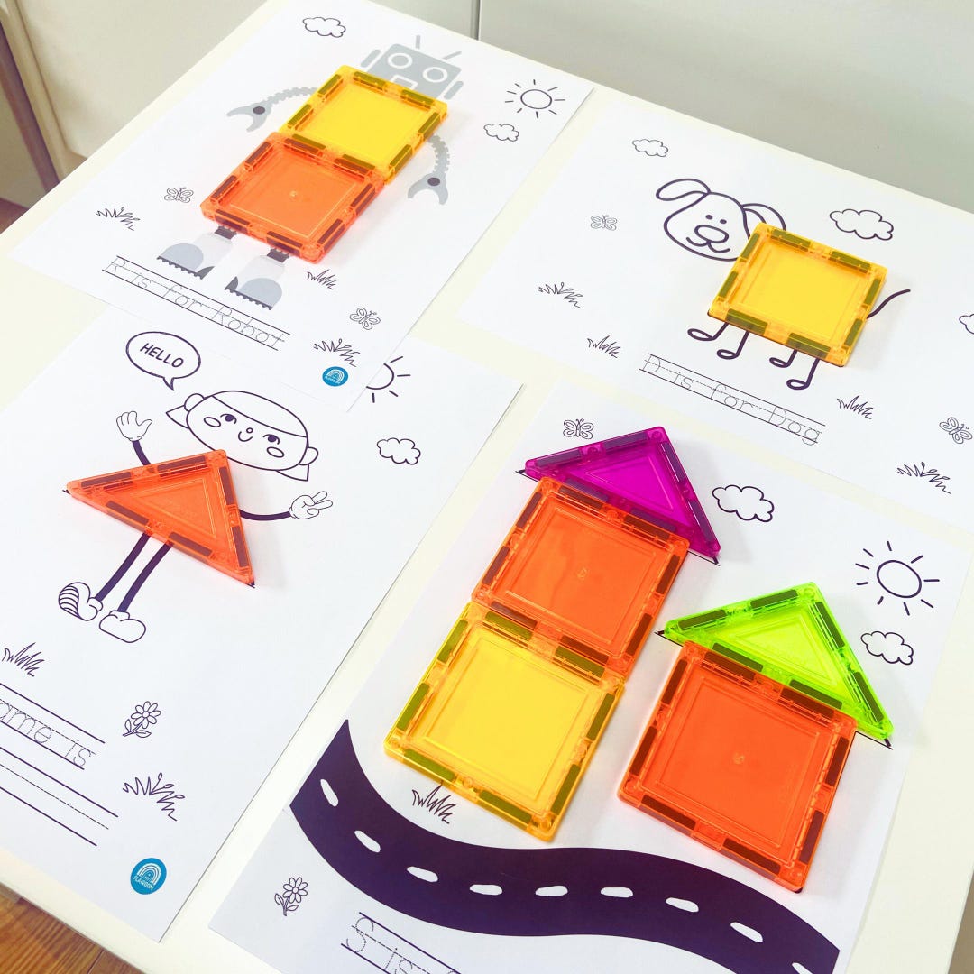 Magnetic Tile Templates, 2D STEM Puzzles, Printable Preschool Activity ...