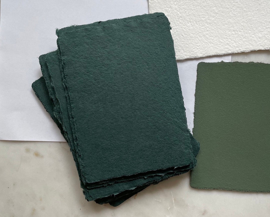 Dark Green Handmade Paper | A7 Deckle Edge | Abaca & Cotton Handmade ...