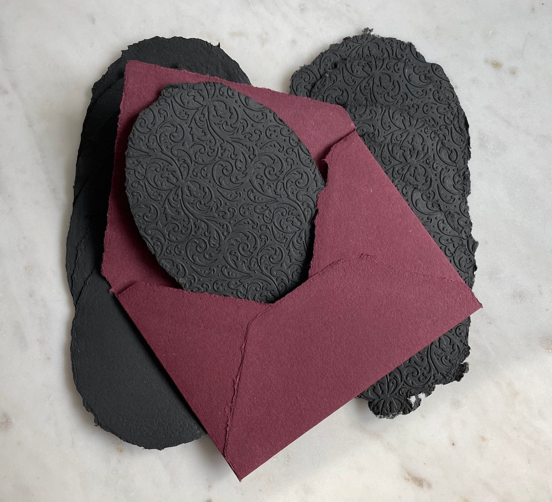 Oval Handmade Paper Handmade Paper A7 Wedding Invitations Deckle Edge Paper Black Invitation ...