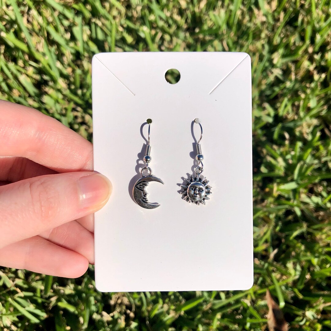 Silver Sun and Moon Earrings | Celestial Earrings - Etsy