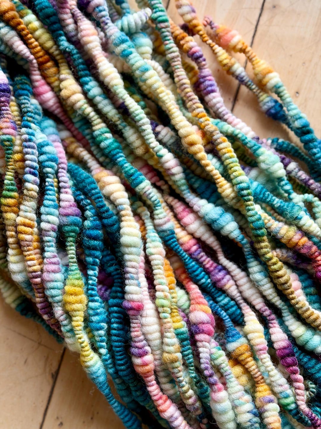 Handspun Coiled Art Yarn – Spring Forest Colors, Textured Fiber - Etsy