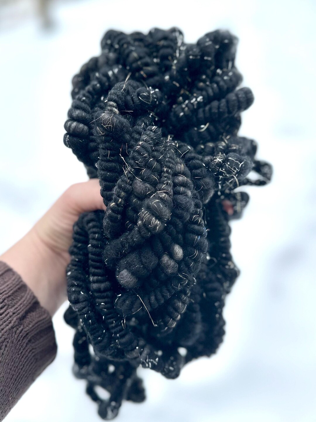 3 Yards Black and Metallic Sparkle Art Yarn | Handspun Yarn | Coiled ...