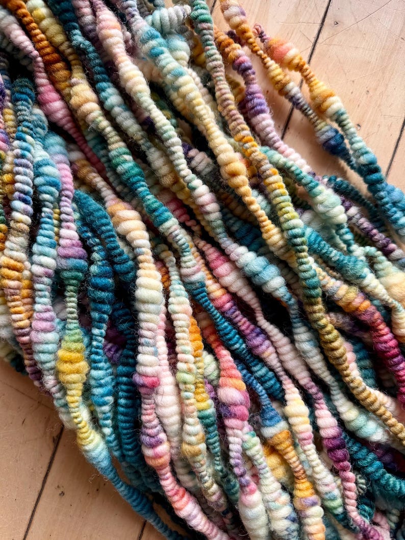 Handspun Coiled Art Yarn – Spring Forest Colors, Textured Fiber - Etsy