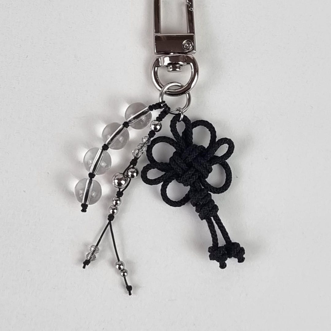 Dongshim Knot Korean Keyring, Eternal Black Norigae With Crystal Beads ...