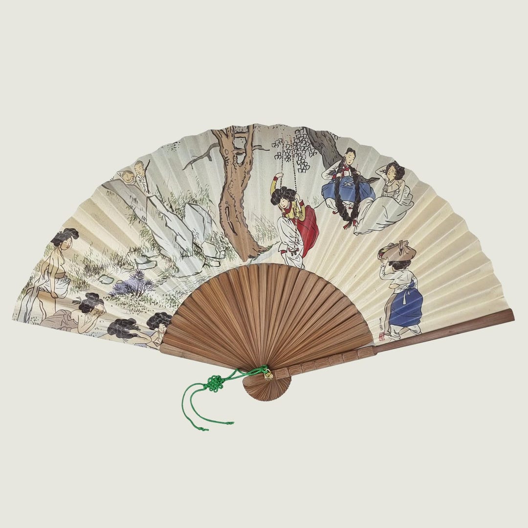 Dano Day Korean Art Hand Fan, Traditional Folk Painting Shin Yun-bok ...
