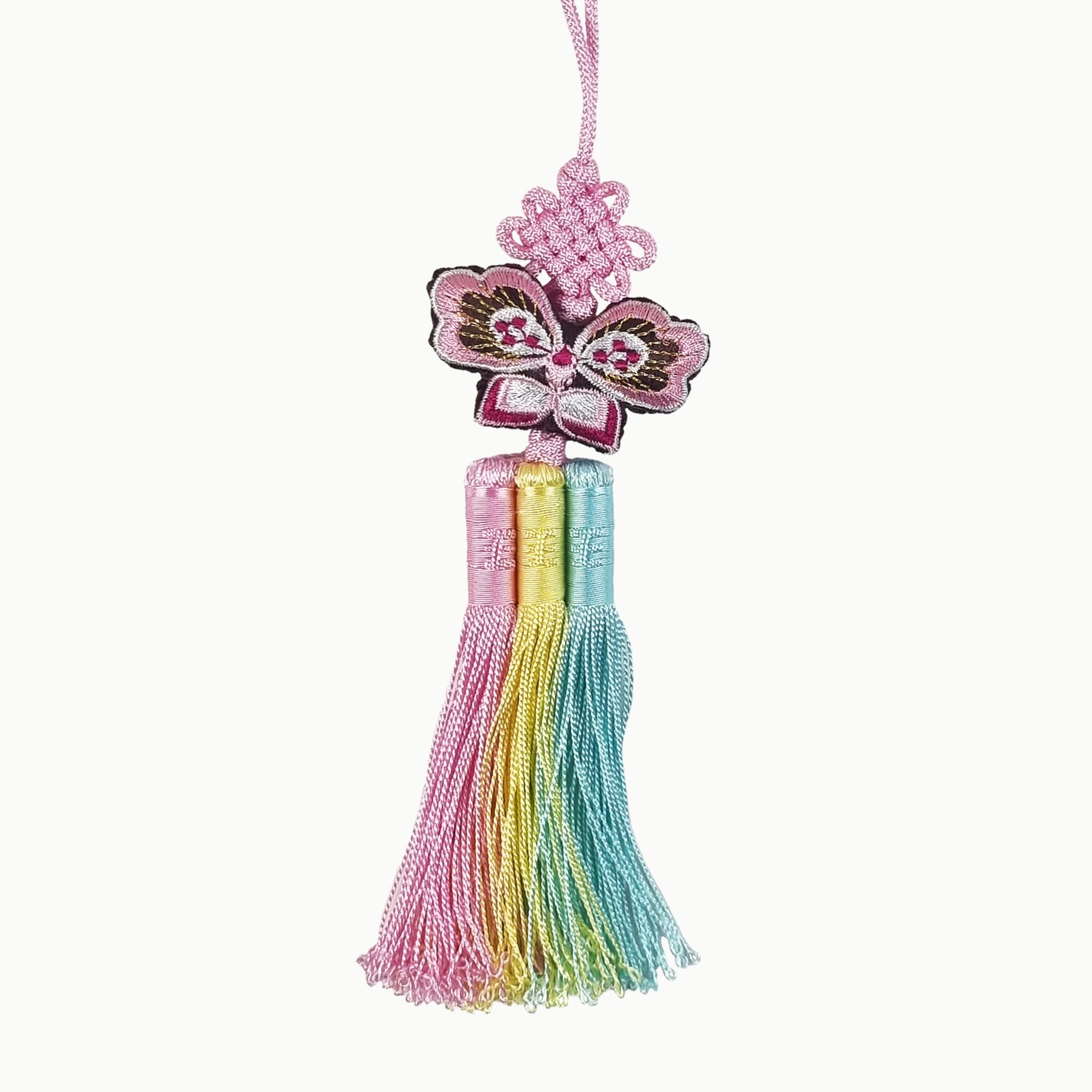 Butterfly Norigae Korean Tassel Charm, Embroidered Traditional Keychain ...
