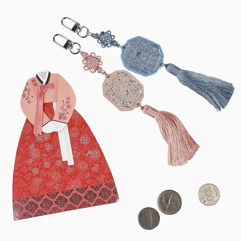 Butterfly Vine Korean Norigae Keyring, Hanji Leather Octagonal Pendant ...