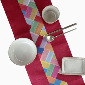 Saekdong Korean Patchwork Quilt Table Runner, Traditional Color Block ...