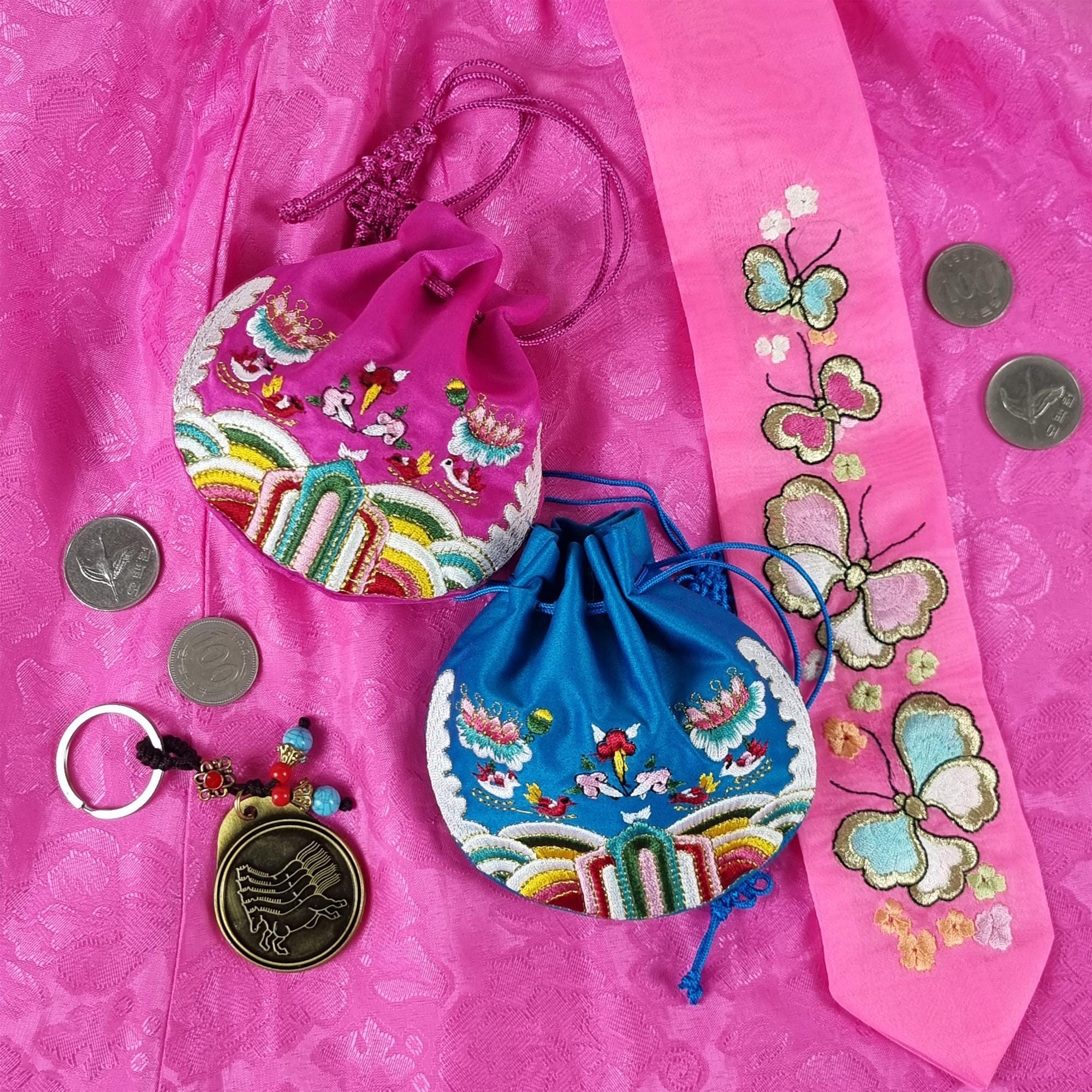 5PCS Set of Korean Embroidered Good Luck Pouches, Bokjumeoni Hanbok ...