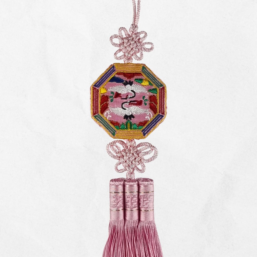 Cranes Embroidered Norigae Korean Tassel Charm, Hak Norigae Hanbok Knot ...