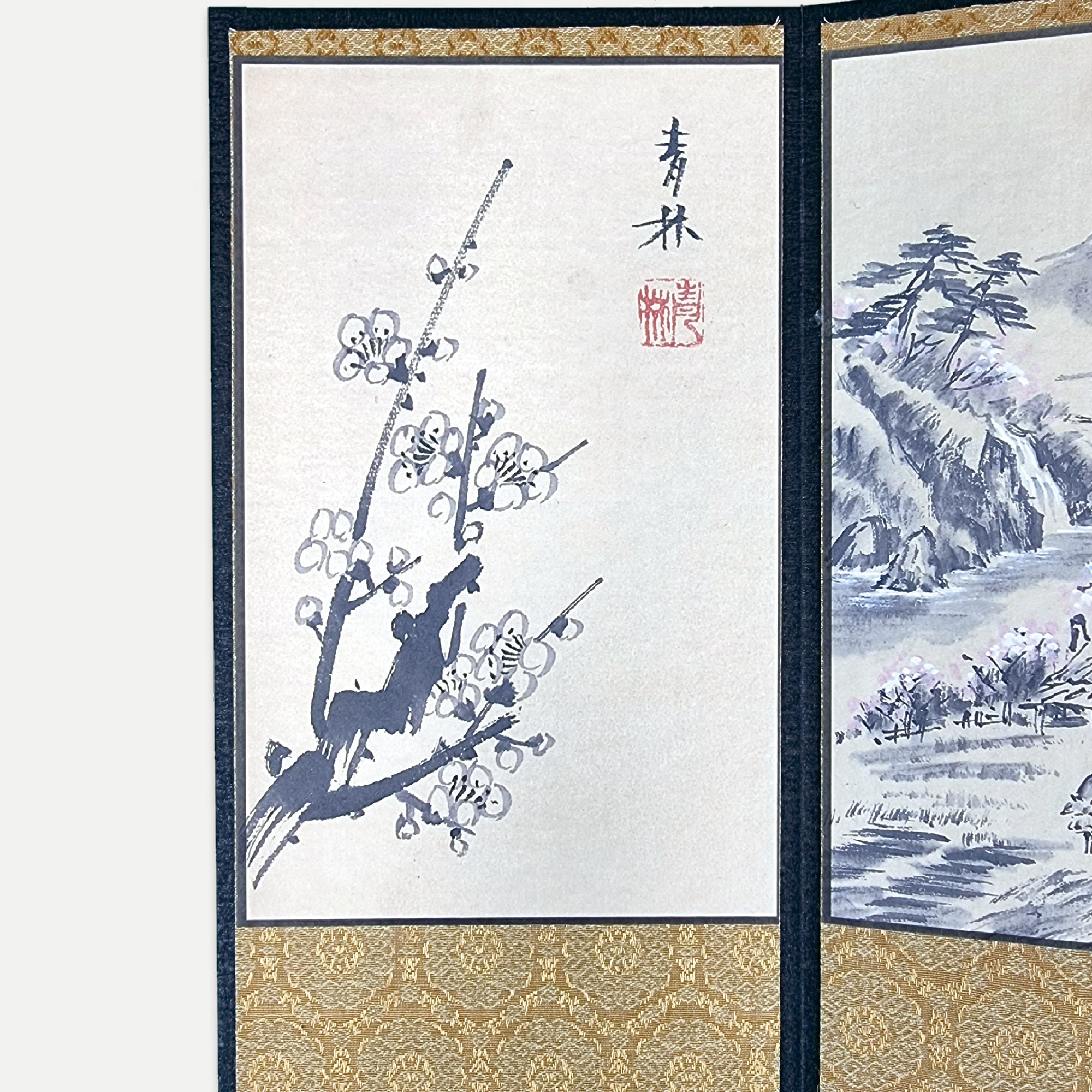 Sagunja Ink Folding Screen, Tabletop Korean Four Gentlemen Noble Plants ...